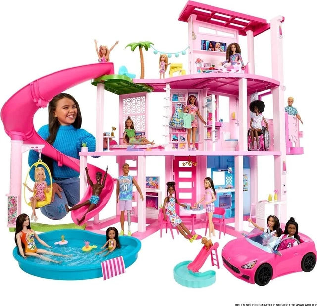 BARBIE DREAM HOUSE Playset Pool Party Doll House [157L x 70.1D x 114.3H ...