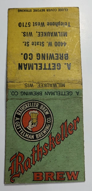 RATHSKELLER BREW WISCONSIN Gettelman Beer Matchbook Cover Milwaukee £3. ...
