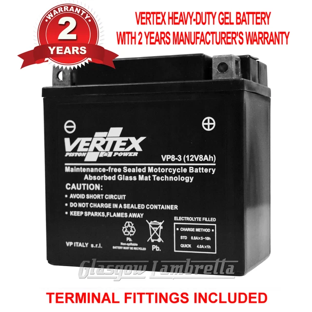 TRIUMPH T150V TRIDENT 1972-1975 VERTEX VP8-3 HEAVY DUTY GEL 12v BATTERY ...