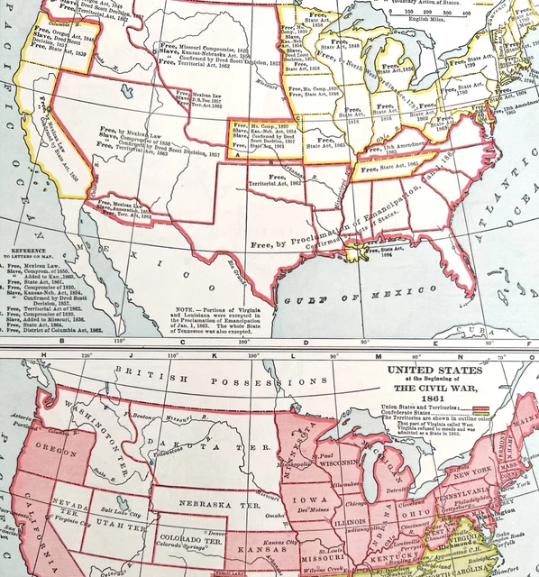 MAP OF CIVIL War And Slavery In The United States 1938 Atlas History ...