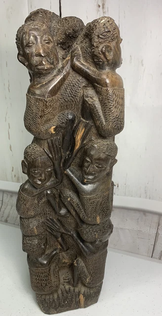 ANTIQUE AFRICAN FAMILY Tree Carved Primitive Tribal Statue Sculpture ...