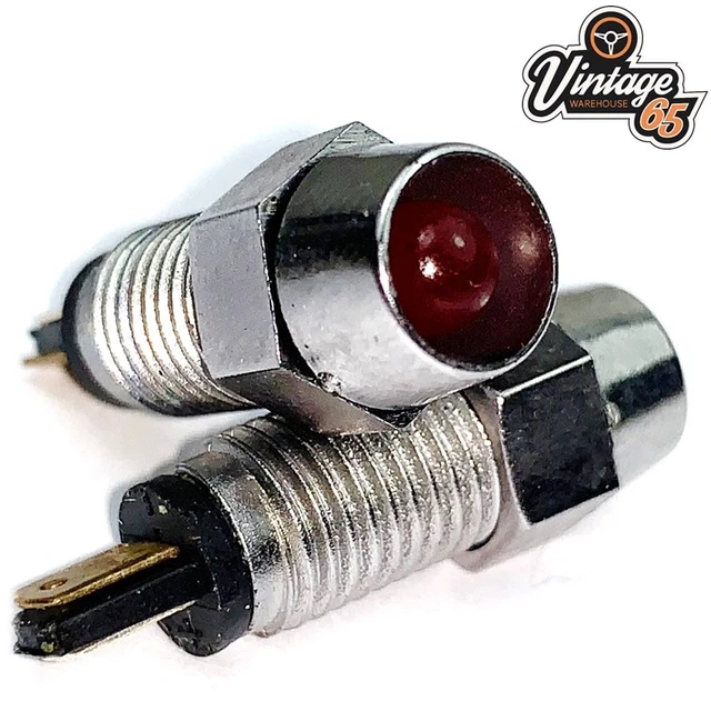 CLASSIC CAR RETRO Chrome Bezel Red LED Dashboard Indicator Warning ...