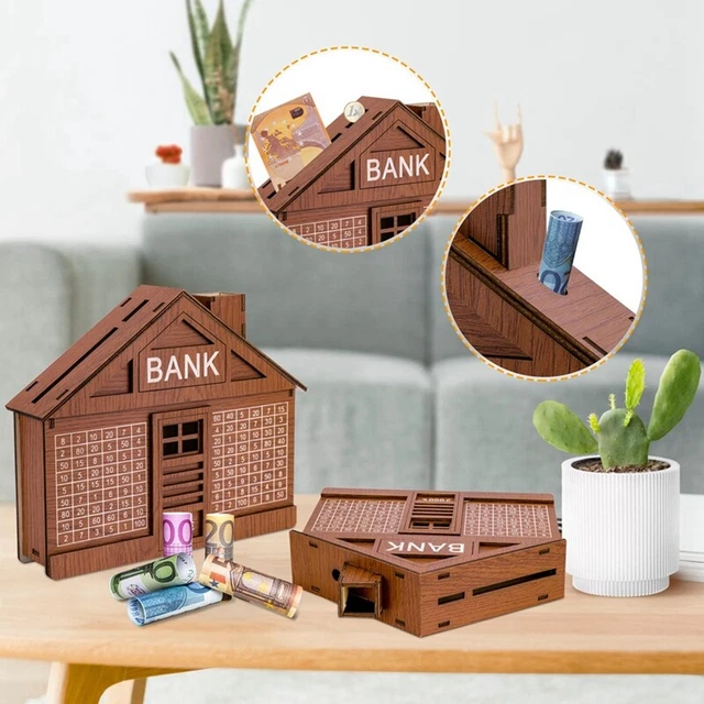 HOUSE SHAPE WOODEN Money Box with Counter Wooden Crafts Money Saving ...