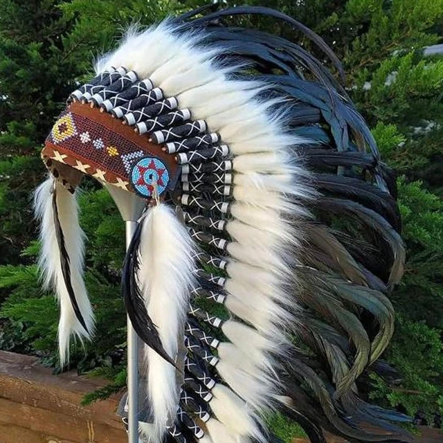 FEATHER HEADDRESS COSPLAY Handcrafted Masquerade Native American Chief ...