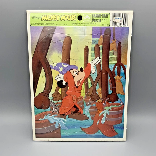 DISNEYS MICKEY MOUSE Fantasia Wizard Frame-Tray Golden Puzzle Vtg 80'S ...