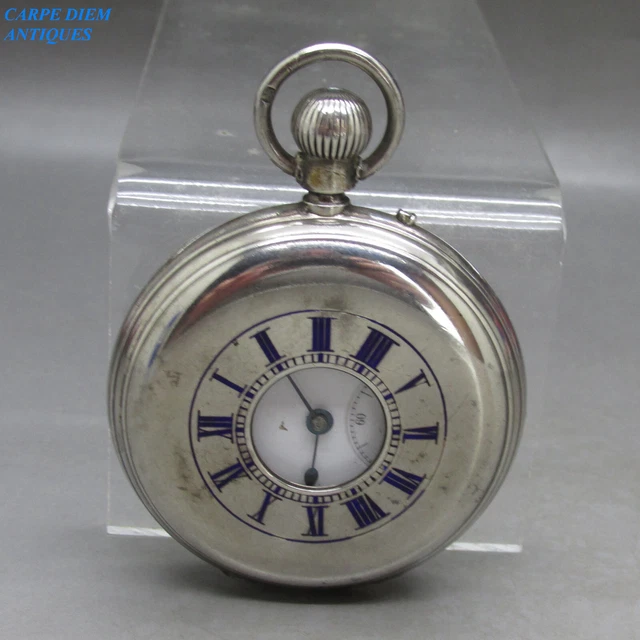 ANTIQUE JW.BENSON SOLID SILVER HALF HUNTER MANUAL WIND POCKET WATCH ...
