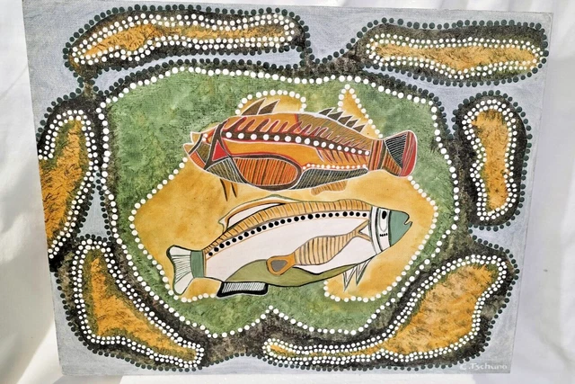 C TSCHUNA ORIGINAL Australian Aboriginal Art Stunning Work Fish ...