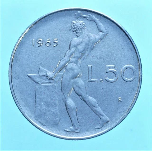 ITALIAN REPUBLIC 50 Lire 1965 Volcano Collectible Coins Steel Currency ...