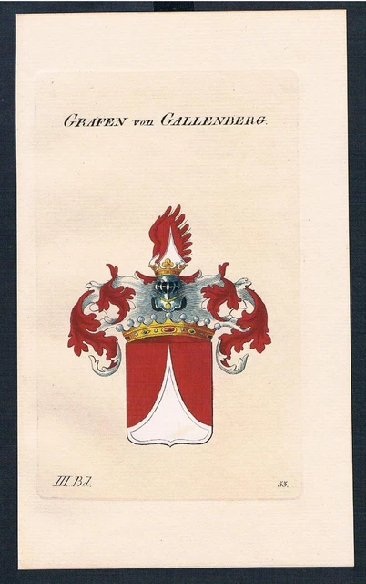 1830 - GRAFEN von Gallenberg Wappen Kupferstich Genealogie Heraldik ...