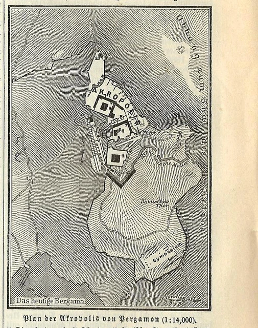 ANTIQUE MAP PERGAMUM Acropolis Bergama Turkey 1890 Old Antique Map £10. ...