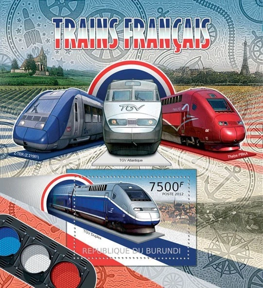 TRAINS OF FRANCE SNCF TGV/Z-TER/Thalys PBKA Stamp Sheet (2012 Burundi ...