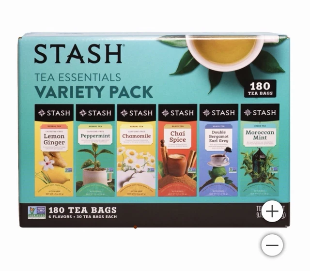 STASH TEA ESSENTIALS Variety Pack, 180-count, 6 Flavor Tea 30 Bags Each ...