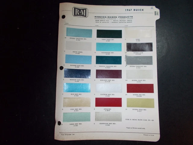 1967 BUICK RINSHED-MASON Paint Color Chip Samples EUR 6,35 - PicClick DE