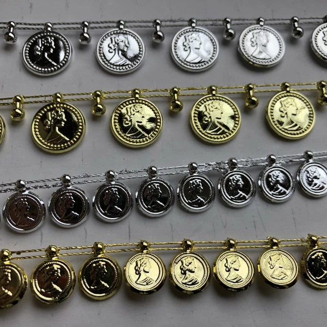 TRIMMING PLASTIC COIN TRIM GOLD OR SILVER 10mm or 15mm VARIOUS LENGTHS ...