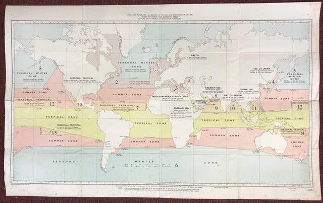 VINTAGE ADMIRALTY LOAD Line Rules, Sea Chart, D6083, Zones & Seasonal ...