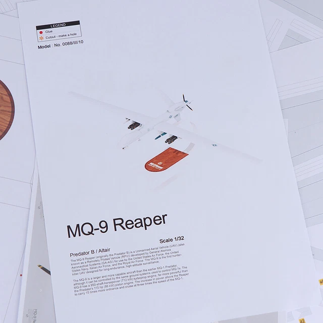 1:32 AMERICA MQ-9 Reaper Reconnaissance Aircraft Plane DIY Paper Model ...
