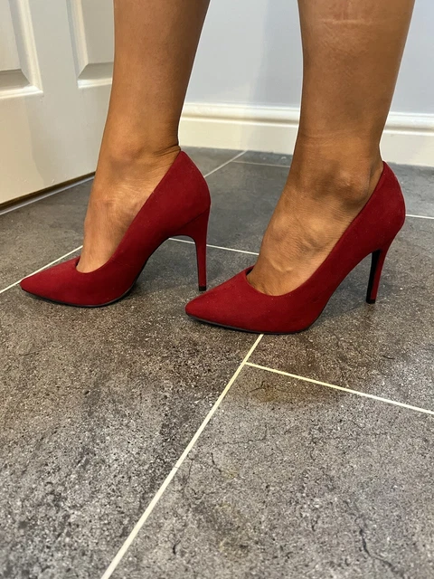 NEW LOOK RED faux suede court shoes 4ins heel £7.50 - PicClick UK
