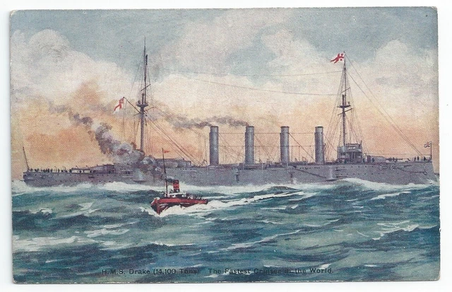 HMS DRAKE DRAKE class Armoured Cruiser Royal Navy -- Unused PC EUR 14 ...