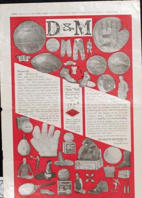 1920 DRAPER & Maynard Full Page Color Advertisement Sports Equipment ...