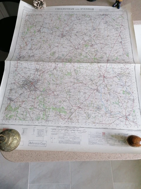 ORDNANCE SURVEY WALL CHART/ os MAP CHELTENHAM & EVESHAM #144 1": 1 MILE ...