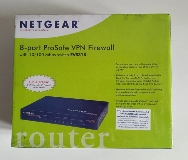 NETGEAR FVS318 PROSAFE VPN Firewall Router 10/100 MBPS Switch New ...