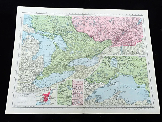 1945 SECONDA GUERRA mondiale mappa del Canada Ontario Quebec Montreal ...