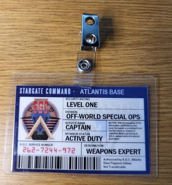 STARGATE COMMAND ATLANTIS Identification Badge-Off Monde Special Ops ...