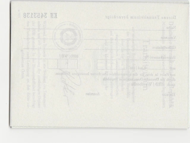 DDR - TRANSITVISUM mit Durchschlag - Block - 10 Sätze ( 20 Blätter ...