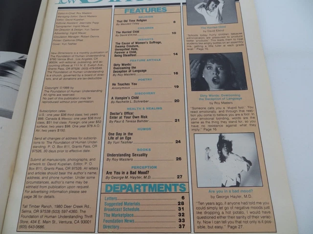 NEW DIMENSIONS ROY Masters Magazine - Understanding Sexuality / Dirty ...