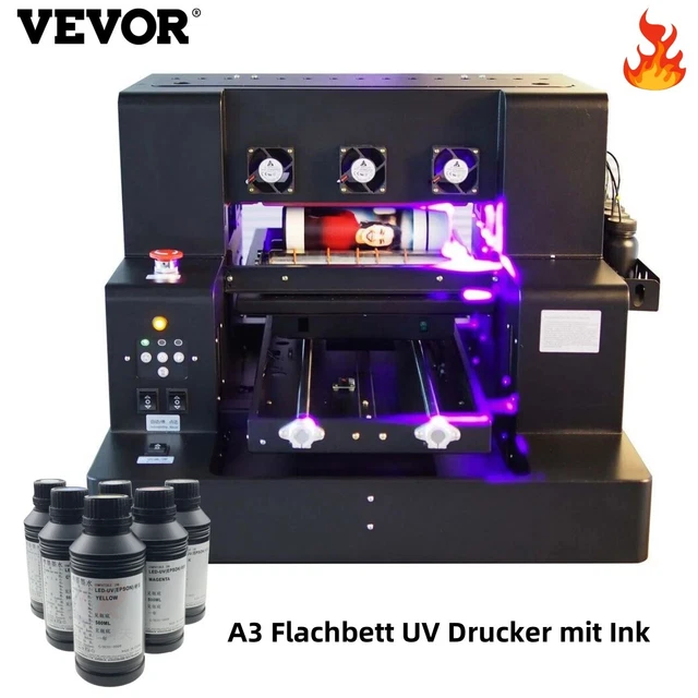 VEVOR A3 FLACHBETT UV Drucker mit Ink Tablet Kleber Etikettendrucker ...