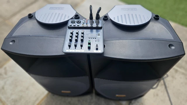 MACKIE / TAPCO Thump 15A Active PA Speakers Bundle Mixer Mics Bluetooth ...