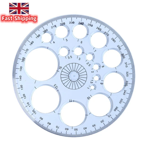 GEOMETRIC TEMPLATE MEASURING Ruler Circle School Drawing Stencils ...