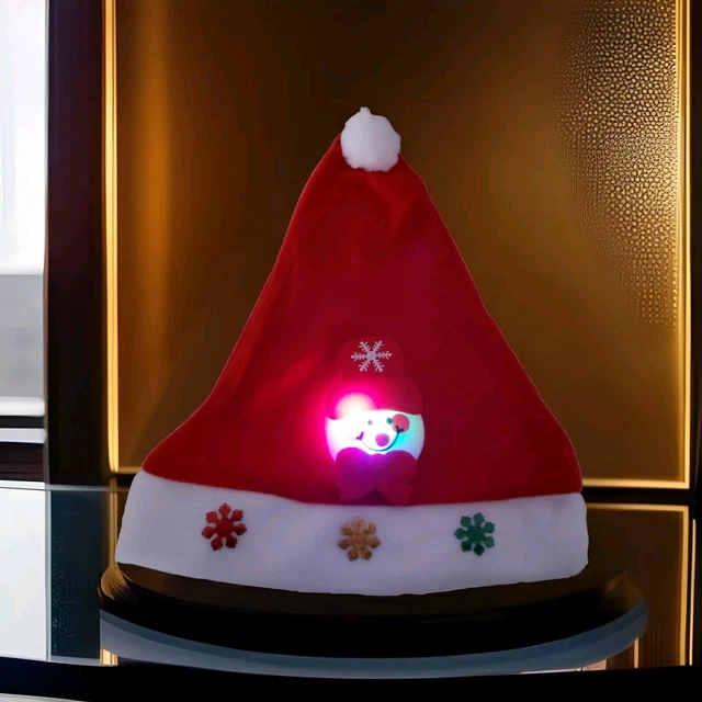 LED CHRISTMAS HOLIDAY Snowman Light-Up Felt Santa Hat Unisex One Size ...
