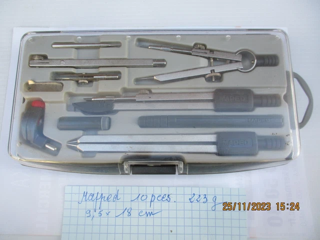 VINTAGE: POUR COLLECTIONNEUR : boîte de compas MAPPED 10 pces ...