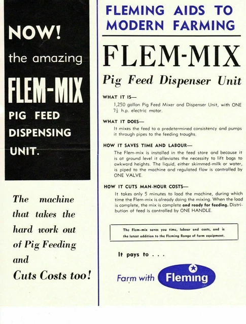VINTAGE FLEMING FLEM-MIX Pig Feed Dispenser Unit Leaflet / Brochure ...