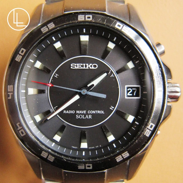 SEIKO 7B42-0AH0 SOLAR Radio Wave Control Titanium Men's Watch Black ...
