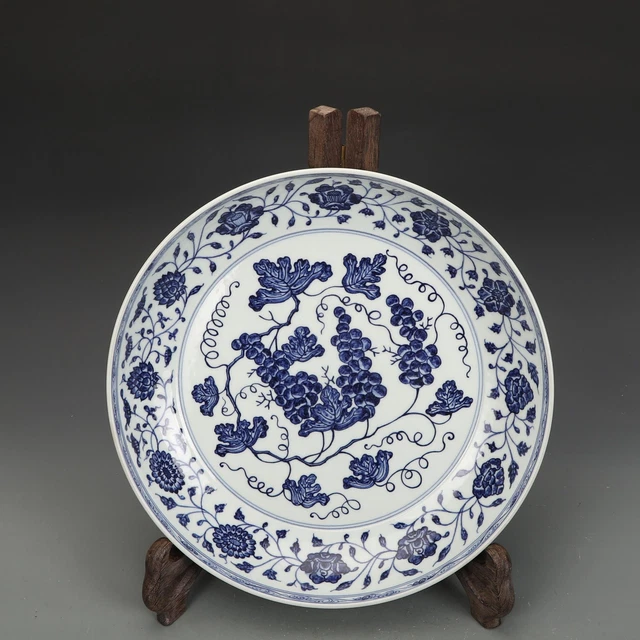CHINESE PORCELAIN MING Yongle Blue And White Grape Pattern Plates 12.59 ...