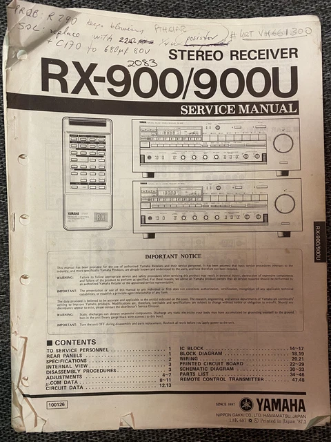 MANUEL D'ENTRETIEN YAMAHA RX-900 RX900 **ORIGINAL** EUR 14,39 - PicClick FR