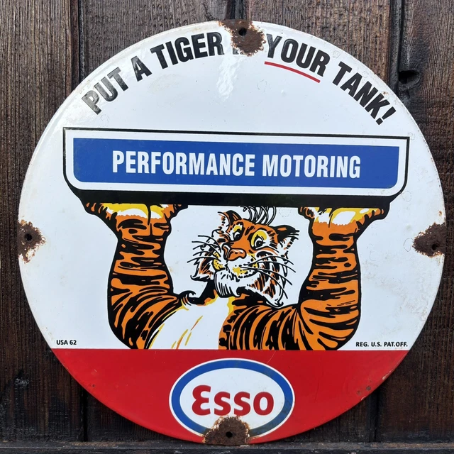 PLAQUE ÉMAILLÉE ++ESSO PUT A TIGER IN YOUR TANK++ Enamel signs ∅30cm ⛽️ ...