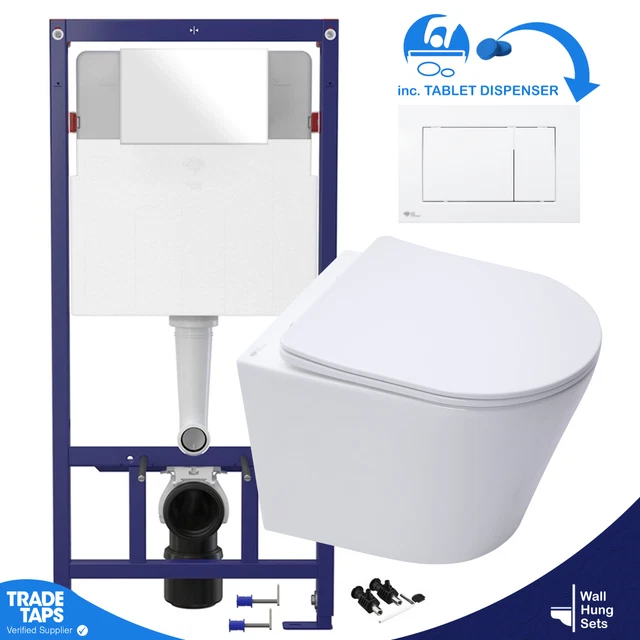 RIMLESS WALL HUNG Toilet & 1.12m Concealed WC Cistern Frame - Gloss ...