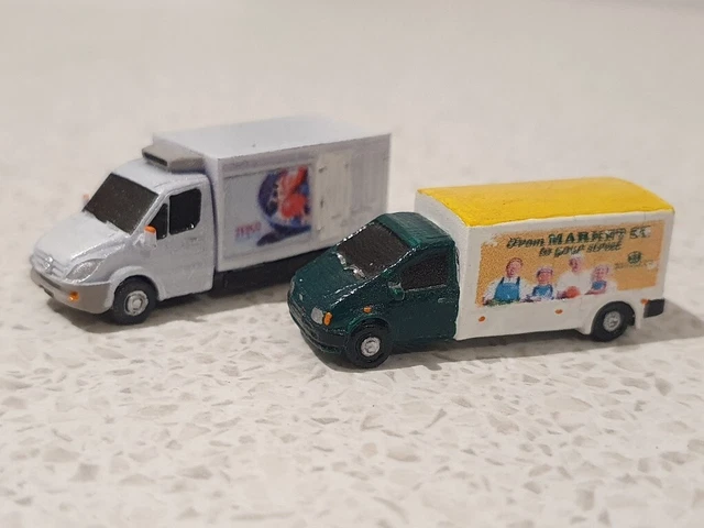 TWO SUPERMARKET HOME Delivery vans- 1/152 scale (N Gauge) painted resin ...