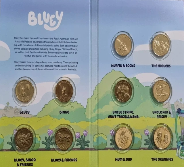 2024 BLUEY COINS Dollarbucks $1 UNC 10 Coins In Folder Complete Set (w ...