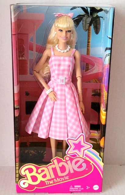 POUPÉE DE COLLECTION Barbie le film Margot Robbie comme Barbie en robe rose Gingham EUR 38,38 ...