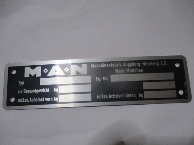 PLAQUE D'IDENTIFICATION MAN Camion Plaque Camion Ancien Youngtimer S87 ...