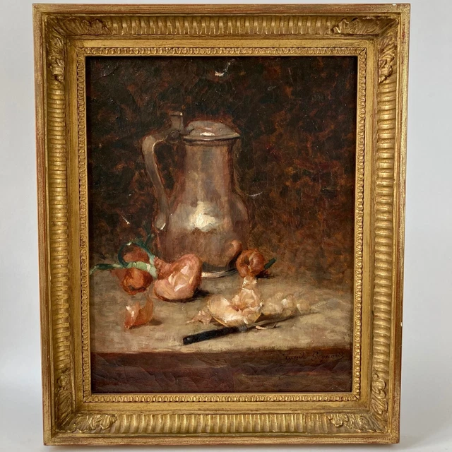 TABLEAU ANCIEN CLAUDE Signard Nature morte aux oignons XIXe 19e huile sur toile EUR 302,95 ...