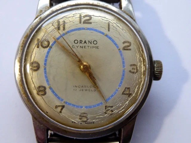 VINTAGE ART DECO 1950s 60s Orano Cynetime Wrist Watch Swiss Made Blue ...
