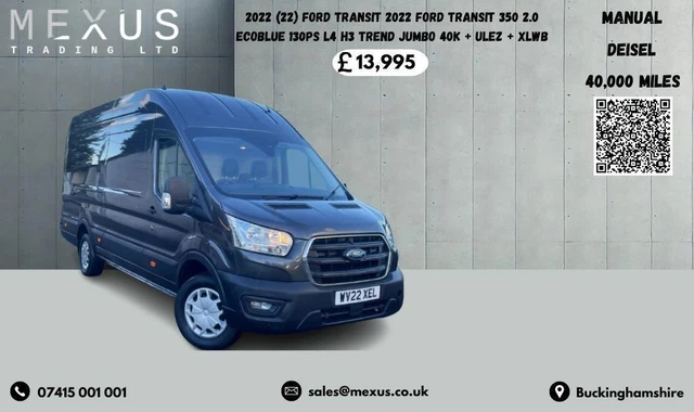 2022 FORD TRANSIT 350 2.0 EcoBlue 130ps L4 H3 Trend JUMBO 40K + ULEZ ...