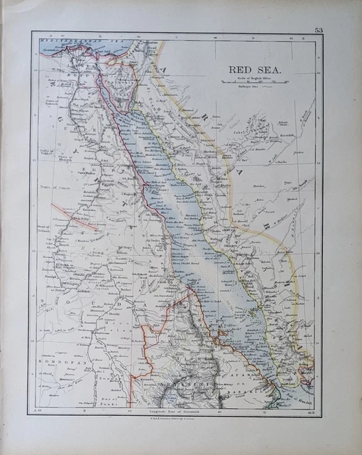 1896 ANTIGÜEDAD MAPA Red Sea Peninsula Sinaí Inferior Egipto Cairo EUR ...