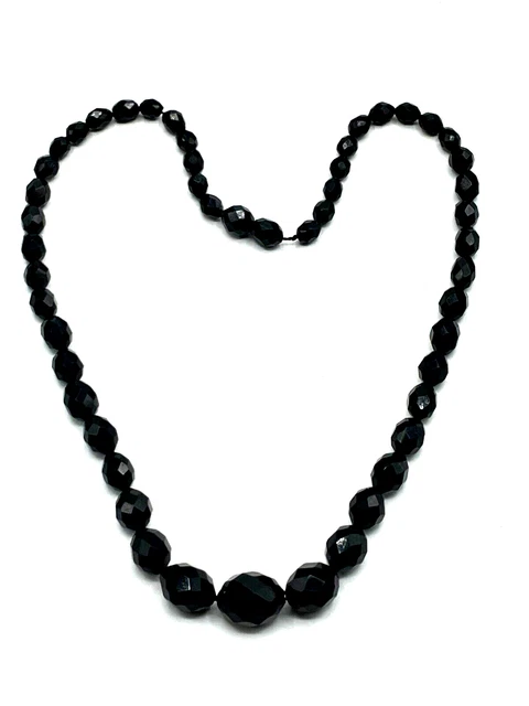 ANTIK TRAUERSCHMUCK KETTE um 1900 Jet Gagat Collier Halskette ...