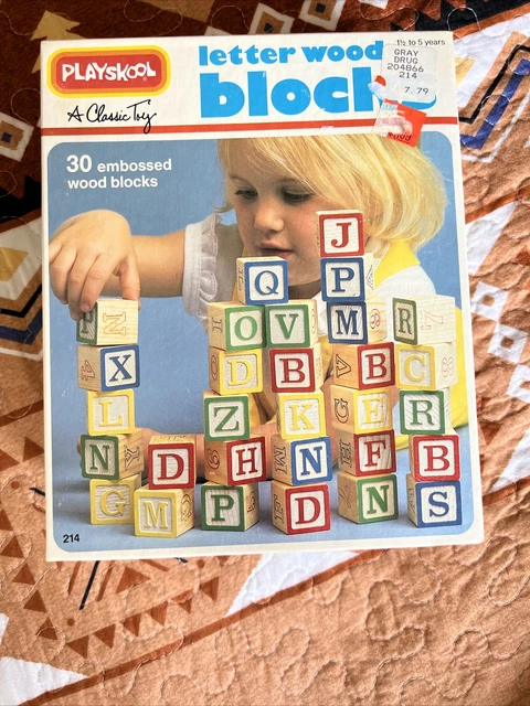 VINTAGE PLAYSKOOL 30 Embossed Wood Blocks Alphabet Letters Set #214 ...